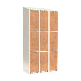 3er-Schlie&szlig;fachschrank Fydor, HPL, 3 Abteile, wei&szlig;/Eiche, B 900 mm, schr&auml;ge Dachform, Zylinderschloss kaiserkraft