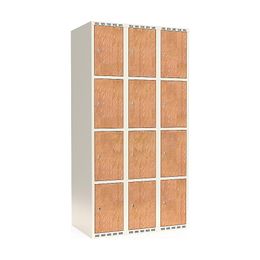 4er-Schlie&szlig;fachschrank Fydor, HPL, 3 Abteile, wei&szlig;/Eiche, B 900 mm, flache Dachform, Zylinderschloss kaiserkraft