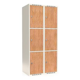 3er-Schlie&szlig;fachschrank Fydor, HPL, 2 Abteile, wei&szlig;/Eiche, B 800 mm, flache Dachform, Vorh&auml;ngeschloss kaiserkraft