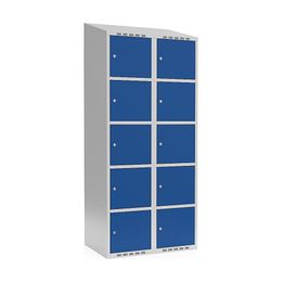 5er-Schlie&szlig;fachschrank Fydor, 2 Abteile, lichtgrau / enzianblau, B 800 mm, schr&auml;ge Dachform, Zylinderschloss kaiserkraft