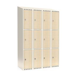 3er-Schlie&szlig;fachschrank Fydor, HPL, 4 Abteile, wei&szlig;/Birke, B 1200 mm, schr&auml;ge Dachform, Vorh&auml;ngeschloss kaiserkraft