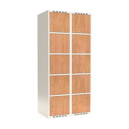5er-Schlie&szlig;fachschrank Fydor, HPL, 2 Abteile, wei&szlig;/Eiche, B 800 mm, flache Dachform, Zylinderschloss kaiserkraft
