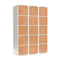 5er-Schlie&szlig;fachschrank Fydor, HPL, 3 Abteile, wei&szlig;/Eiche, B 1200 mm, flache Dachform, Vorh&auml;ngeschloss kaiserkraft