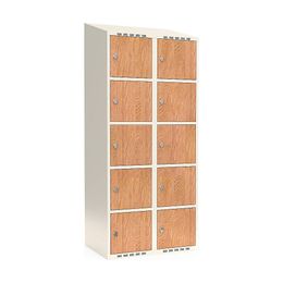 5er-Schlie&szlig;fachschrank Fydor, HPL, 2 Abteile, wei&szlig;/Eiche, B 800 mm, schr&auml;ge Dachform, Vorh&auml;ngeschloss kaiserkraft