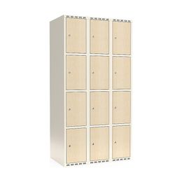 4er-Schlie&szlig;fachschrank Fydor, HPL, 3 Abteile, wei&szlig;/Birke, B 900 mm, flache Dachform, Zylinderschloss kaiserkraft