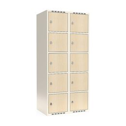 5er-Schlie&szlig;fachschrank Fydor, HPL, 2 Abteile, wei&szlig;/Birke, B 800 mm, flache Dachform, Vorh&auml;ngeschloss kaiserkraft