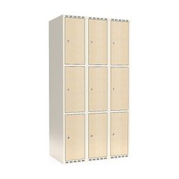 3er-Schlie&szlig;fachschrank Fydor, HPL, 3 Abteile, wei&szlig;/Birke, B 900 mm, flache Dachform, Zylinderschloss kaiserkraft