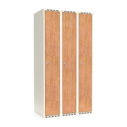 Spind Fydor, HPL, 3 Abteile, wei&szlig;/Eiche, B 900 mm, flache Dachform, Vorh&auml;ngeschloss kaiserkraft