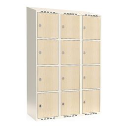 4er-Schlie&szlig;fachschrank Fydor, HPL, 3 Abteile, wei&szlig;/Birke, B 1200 mm, schr&auml;ge Dachform, Vorh&auml;ngeschloss kaiserkraft