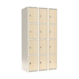 4er-Schlie&szlig;fachschrank Fydor, HPL, 3 Abteile, wei&szlig;/Birke, B 900 mm, flache Dachform, Vorh&auml;ngeschloss kaiserkraft