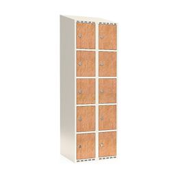 5er-Schlie&szlig;fachschrank Fydor, HPL, 2 Abteile, wei&szlig;/Eiche, B 600 mm, schr&auml;ge Dachform, Vorh&auml;ngeschloss kaiserkraft