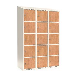 5er-Schlie&szlig;fachschrank Fydor, HPL, 3 Abteile, wei&szlig;/Eiche, B 1200 mm, schr&auml;ge Dachform, Vorh&auml;ngeschloss kaiserkraft