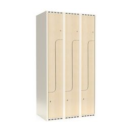 Z-Spind Fydor, HPL, 3 Abteile, wei&szlig;/Birke, B 900 mm, flache Dachform, Zylinderschloss kaiserkraft