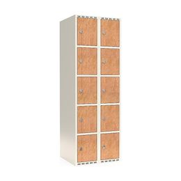 5er-Schlie&szlig;fachschrank Fydor, HPL, 2 Abteile, wei&szlig;/Eiche, B 600 mm, flache Dachform, Vorh&auml;ngeschloss kaiserkraft