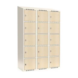 5er-Schlie&szlig;fachschrank Fydor, HPL, 3 Abteile, wei&szlig;/Birke, B 1200 mm, schr&auml;ge Dachform, Vorh&auml;ngeschloss kaiserkraft