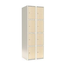 4er-Schlie&szlig;fachschrank Fydor, HPL, 2 Abteile, wei&szlig;/Birke, B 600 mm, flache Dachform, Zylinderschloss kaiserkraft