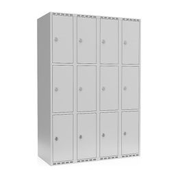 3er-Schlie&szlig;fachschrank Fydor, 4 Abteile, lichtgrau, B 1200 mm, flache Dachform, Vorh&auml;ngeschloss kaiserkraft