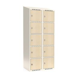 5er-Schlie&szlig;fachschrank Fydor, HPL, 2 Abteile, wei&szlig;/Birke, B 800 mm, schr&auml;ge Dachform, Vorh&auml;ngeschloss kaiserkraft