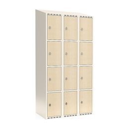 4er-Schlie&szlig;fachschrank Fydor, HPL, 3 Abteile, wei&szlig;/Birke, B 900 mm, schr&auml;ge Dachform, Vorh&auml;ngeschloss kaiserkraft