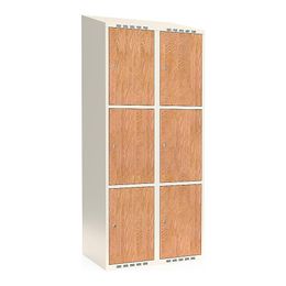 3er-Schlie&szlig;fachschrank Fydor, HPL, 2 Abteile, wei&szlig;/Eiche, B 800 mm, schr&auml;ge Dachform, Zylinderschloss kaiserkraft