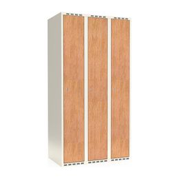 Spind Fydor, HPL, 3 Abteile, wei&szlig;/Eiche, B 900 mm, flache Dachform, Zylinderschloss kaiserkraft