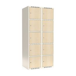 5er-Schlie&szlig;fachschrank Fydor, HPL, 2 Abteile, wei&szlig;/Birke, B 800 mm, flache Dachform, Zylinderschloss kaiserkraft