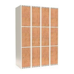 3er-Schlie&szlig;fachschrank Fydor, HPL, 4 Abteile, wei&szlig;/Eiche, B 1200 mm, flache Dachform, Zylinderschloss kaiserkraft
