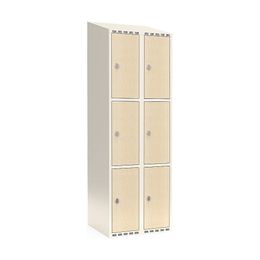 3er-Schlie&szlig;fachschrank Fydor, HPL, 2 Abteile, wei&szlig;/Birke, B 600 mm, schr&auml;ge Dachform, Vorh&auml;ngeschloss kaiserkraft