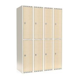 Doppelstock-Spind Fydor, HPL, 4 Abteile, wei&szlig;/Birke, B 1200 mm, flache Dachform, Vorh&auml;ngeschloss kaiserkraft