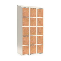 5er-Schlie&szlig;fachschrank Fydor, HPL, 3 Abteile, wei&szlig;/Eiche, B 900 mm, schr&auml;ge Dachform, Zylinderschloss kaiserkraft