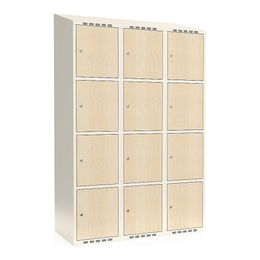 4er-Schlie&szlig;fachschrank Fydor, HPL, 3 Abteile, wei&szlig;/Birke, B 1200 mm, schr&auml;ge Dachform, Zylinderschloss kaiserkraft