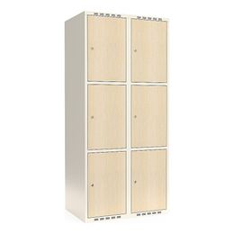 3er-Schlie&szlig;fachschrank Fydor, HPL, 2 Abteile, wei&szlig;/Birke, B 800 mm, flache Dachform, Zylinderschloss kaiserkraft