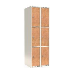 3er-Schlie&szlig;fachschrank Fydor, HPL, 2 Abteile, wei&szlig;/Eiche, B 600 mm, flache Dachform, Vorh&auml;ngeschloss kaiserkraft