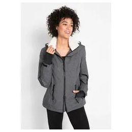 Funktionsjacke bonprix, Damen, Gr. 48, grau (schiefergrau meliert), Softshell;Web, Obermaterial: 100% Polyester. Futter: 100% Polyester. &Auml;rmelfutter: 100% Polyester, kontrastfarbene Details, meliert, unifarben, Basic Po-bedeckend, Windstopperb&uuml;ndchen mit Daumenl&ouml;chern,mit verstellbarem Klettverschluss, Jacken Funktionsjacke, mit Teddyfleece-Futter, wind- und wasserdicht, mit hohem Stehkragen