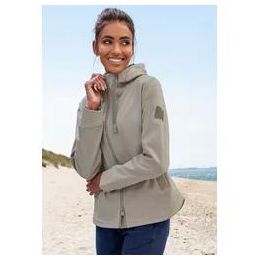 Softshelljacke ELBSAND, Damen, Gr. M/38, khaki, Web, Obermaterial: 85% Polyester, 15% Elasthan. Futter: 100% Polyester, h&uuml;ftlang, Jacken Softshelljacke, mit verstellbarer Kapuze