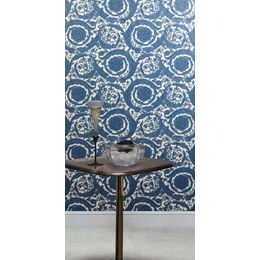 Vliestapete Versace "Versace 6 Barocco &ndash;", blau, B:0,7m H:0m L:10,05m, Vinyl, Vlies, Tapeten, Neo-klassisches Rankenmuster mit Glanz & strukturierter Pr&auml;gung