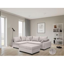 Ecksofa Collection AB "Parma L-Form, B: 224 cm", beige, B:224cm H:42cm T:161cm, 100%Polyester, Sofas, Ecksofa, Bettfunktion, Bettkasten & 2 Zierkissen, Federkern