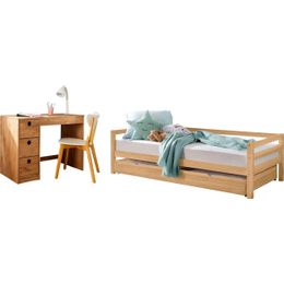 Jugendzimmer-Set OTTO HOME "Alpi", beige (gebeizt, gewachst), Schlafzimmerm&ouml;bel-Sets, Daybed mit 2. Liegefl&auml;che und Schreibtisch mit Stauraum, platzsparend
