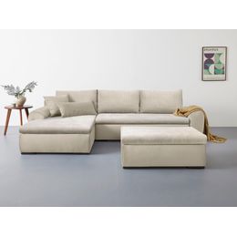 Ecksofa Home Affaire "Win L-Form, B: 285 cm - OTTO. Verl&auml;ssliche Qualit&auml;t.", beige, B:285cm H:85cm T:176cm, 100% Polyester, Sofas, Ecksofa, 2 Zierkissen, optional Bettfunktion & Bettkasten