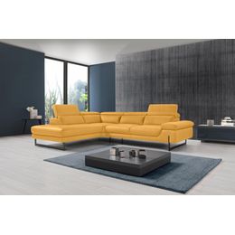 Ecksofa Egoitaliano "Queenie, extravagantes Sofa mit erstklassigem Sitzkomfort, L-Form", gelb, B:284cm H:95cm T:108cm, Luxus-Microfaser (100% Polyester) Leder &raquo;BULL&laquo; (echtes Rindsleder). Geschliffenes, pigmentiertes und behandeltes Rindsleder mit einer Dicke von 1, 3-1, 5 mm. Dieses Leder zeigt eine ziemlich weiche Hand mit einem halb undurchsichtigen Aussehen. Es handelt sich um ein gesch&uuml;tztes L