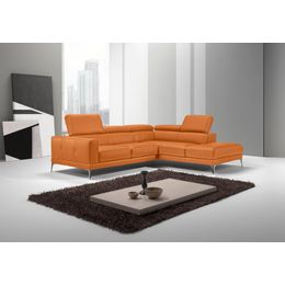 Ecksofa Egoitaliano "Claudie, Designsofa mit extrakomfortablem Sitzkomfort, L-Form", orange, B:268cm H:97cm T:226cm, Luxus-Microfaser (100% Polyester) Leder &raquo;BULL&laquo; (echtes Rindsleder). Geschliffenes, pigmentiertes und behandeltes Rindsleder mit einer Dicke von 1, 3-1, 5 mm. Dieses Leder zeigt eine ziemlich weiche Hand mit einem halb undurchsichtigen Aussehen. Es handelt sich um ein gesch&uuml;tztes Led