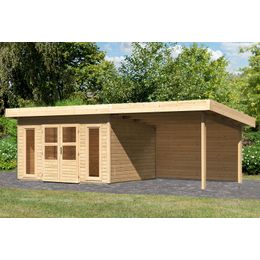 Gartenhaus Konifera "Perlsee 4", beige (naturbelassen), ohne Fu&szlig;boden, R&uuml;ckwand, ohne Dacheindeckung, Massivholz, Gartenh&auml;user, Gartenhaus, mit Anbaudach
