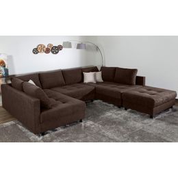Wohnlandschaft Collection AB "Toni U-Form, B: 298 cm", braun, B:298cm H:44cm T:184cm, 100%Polyester, Sofas, Wohnlandschaft, Set: Sofa & Hocker, 3 Zierkissen, Federkern, Topseller