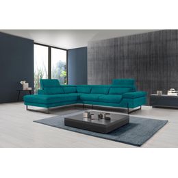 Ecksofa Egoitaliano "Queenie, extravagantes Sofa mit erstklassigem Sitzkomfort, L-Form", blau (teal), B:284cm H:95cm T:108cm, Luxus-Microfaser (100% Polyester) Leder &raquo;BULL&laquo; (echtes Rindsleder). Geschliffenes, pigmentiertes und behandeltes Rindsleder mit einer Dicke von 1, 3-1, 5 mm. Dieses Leder zeigt eine ziemlich weiche Hand mit einem halb undurchsichtigen Aussehen. Es handelt sich um ein gesch&uuml;