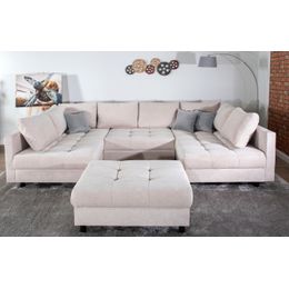 Wohnlandschaft Collection AB "Toni U-Form, B: 298 cm", beige, B:298cm H:44cm T:184cm, 100%Polyester, Sofas, Wohnlandschaft, Set: Sofa & Hocker, 3 Zierkissen, Federkern, Topseller