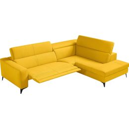 Ecksofa Egoitaliano "Edith, Designsofa mit hohem Sitzkomfort, Breite 269cm, L-Form", gelb, B:269cm H:96cm T:203cm, Leder &raquo;BULL&laquo; (echtes Rindsleder). Geschliffenes, pigmentiertes und behandeltes Rindsleder mit einer Dicke von 1, 3-1, 5 mm. Dieses Leder zeigt eine ziemlich weiche Hand mit einem halb undurchsichtigen Aussehen. Es handelt sich um ein gesch&uuml;tztes Leder. Eine leichte Deckschicht sch&uuml;tzt