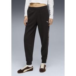 Trainingshose Puma "ESS GRAPHIC ANIMAL COMFORT PANTS TR CL", Damen, Gr. L, N-Gr, schwarz (Puma schwarz), Sweatware, Obermaterial: 68% Baumwolle, 32% Polyester, unifarben, comfort fit normal, Hosen Trainingshose, mit Eingrifftaschen, sportlicher Stil, mit modernem Print