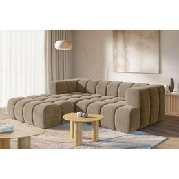 Ecksofa HOMSY BY ANA JOHNSON "&raquo;XL&laquo; BOUBELLE L-Form extra tief, Design: Bubble-Optik, Breite 247cm", hellbraun, B:247cm H:75cm T:191cm, 100% Polyester, Sofas, Ecksofa, hoher Sitzkomfort dank Wellenunterfederung, XL Sitztiefe 100 cm