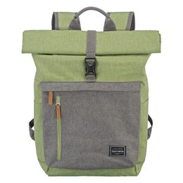 Freizeitrucksack Travelite "BASICS Rollup Rucksack", Gr. B/H/T: 37cm x 60cm x 16cm, gr&uuml;n (gr&uuml;n, grau), Polyester, Rucks&auml;cke Freizeitrucksack