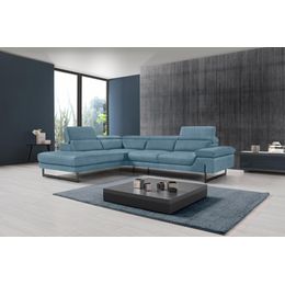 Ecksofa Egoitaliano "Queenie, extravagantes Sofa mit erstklassigem Sitzkomfort, L-Form", blau (hellblau), B:284cm H:95cm T:108cm, Luxus-Microfaser (100% Polyester) Leder &raquo;BULL&laquo; (echtes Rindsleder). Geschliffenes, pigmentiertes und behandeltes Rindsleder mit einer Dicke von 1, 3-1, 5 mm. Dieses Leder zeigt eine ziemlich weiche Hand mit einem halb undurchsichtigen Aussehen. Es handelt sich um ein ge